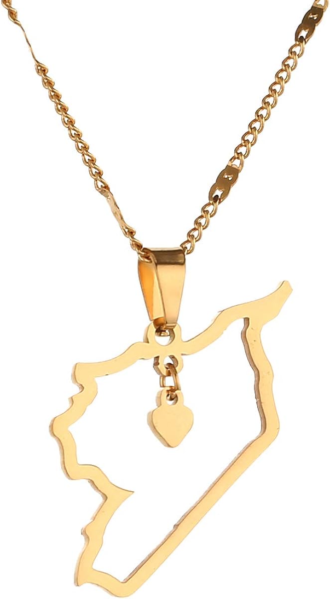 Stainless Steel Syria Map Pendant Necklaces Outline Pendant Necklace ...