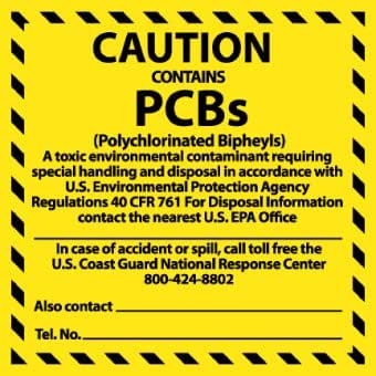 Hazard Labels, Caution Contains Pcb'S. . .., 6X6, Adhesive Vinyl, 25/Pk ...