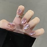 Amazon.com: Coquette 24Pcs Blue Chrome Metal Press on Nails - Glossy Sparkly False Nails with ...