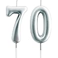 Amazon.com: eusbon 70th Candle for Cake Decoration, 2.76" Silver ...