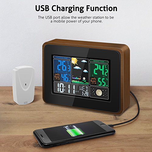 DIGOO DG-TH8878 Wood Grain Color Wireless Weather Station, Indoor ...