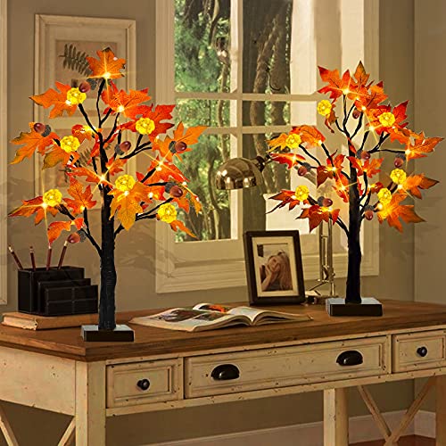 [ 2 Pack & Timer ] TURNMEON 24 Inch Fall Lighted Maple Tree ...