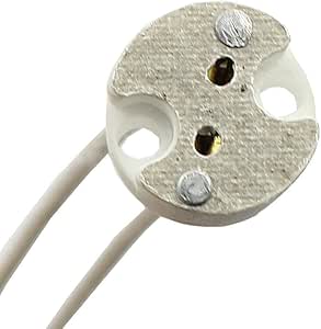 Pack Of 10 Multi Base Halogen Mini Bi-Pin w/ 6" wires Socket up to 75 Watts Ceramic Body with ...