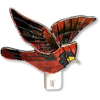 Red Cardinal Bird Night Light Stained Glass Plug In Christmas ...