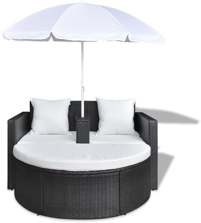 Amazon.com : Alek...Shop Lounge Set Rattan Round Sun Bed Canopy Black ...