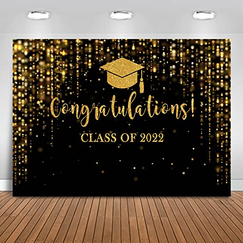 Mocsicka Class of 2022 Backdrop Black Gold Glitter Bokeh Graduation ...