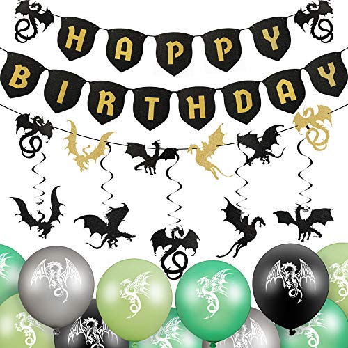 33 Pieces Dragon Birthday Party Supplies Dragon Decorations, 20 Dragon ...