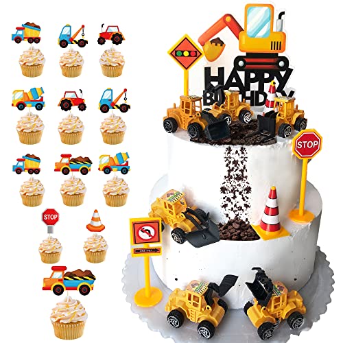 23 Pcs Truck Cake Topper Construction Theme Cake Vehicle Toy Birthday ...