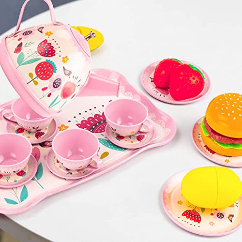 UNIH Tea Set for Little Girls,Kids Tea Set Pink Tin Tea Party Set with ...