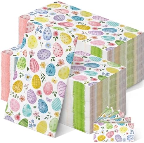 Chiisong 200 Pcs Easter Spring Napkins Egg Design Happy Easter Guest ...