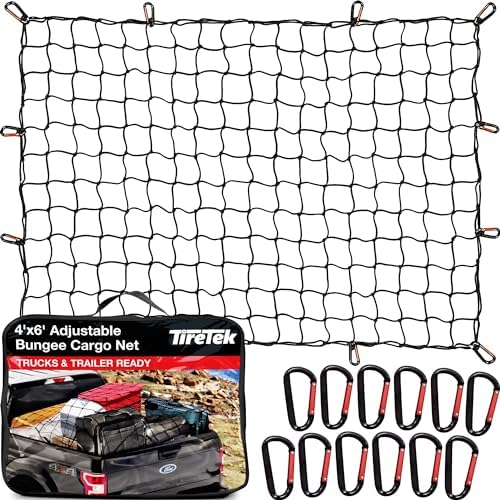 TireTek Cargo Net for Pickup Truck Bed- 4' x 6' Stretches to 8' x 12 ...
