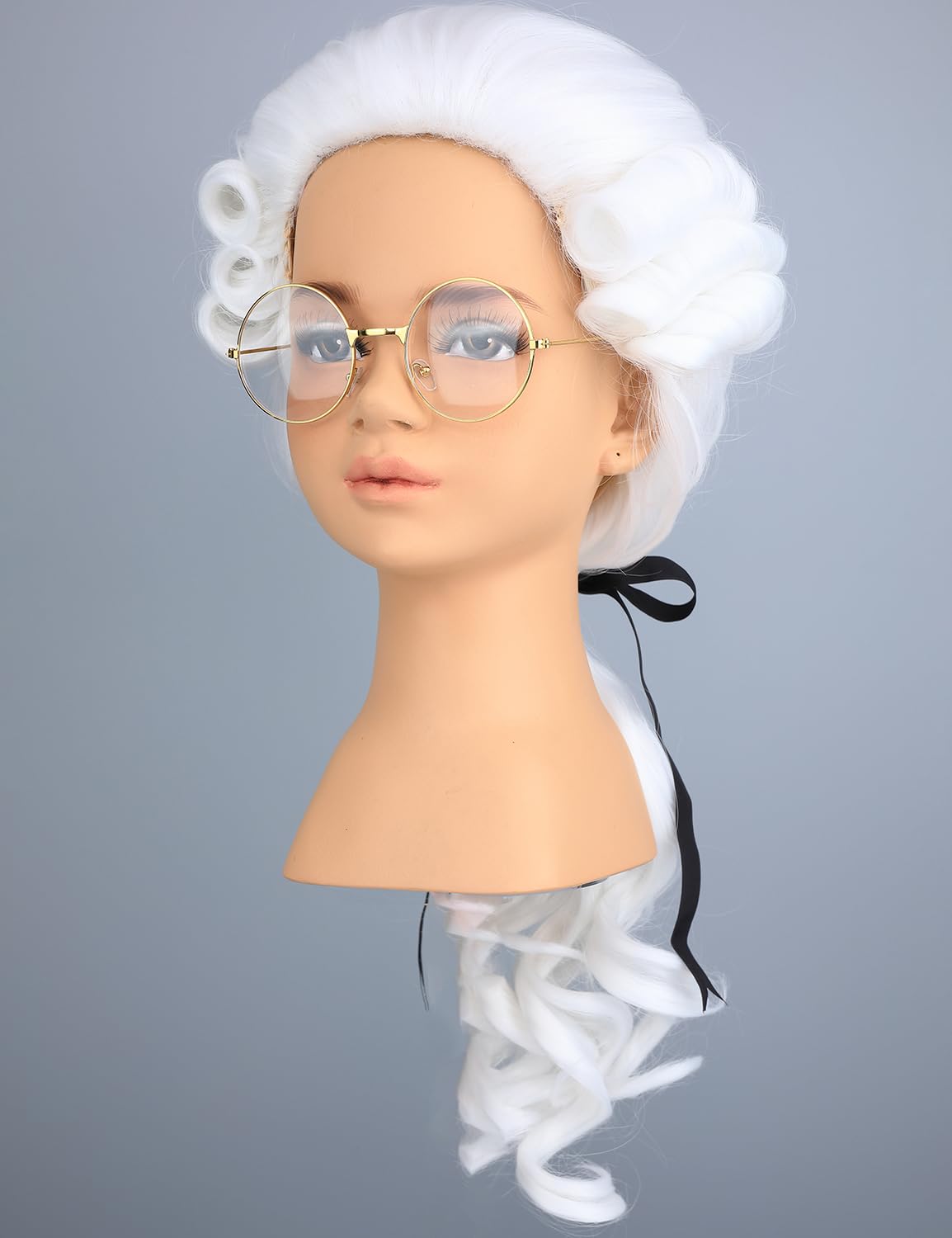 morvally Kids Colonial Judge Wig and Glasses 18th Century Costume White ...