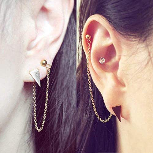 Amazon.com: 16g Triangle Helix to Lobe chain earring, 316L Surgical ...