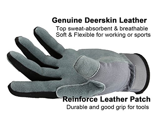 OZERO Utility Work Gloves Flex Deerskin Leather Touch Screen Garden Glove for Yard Working ...