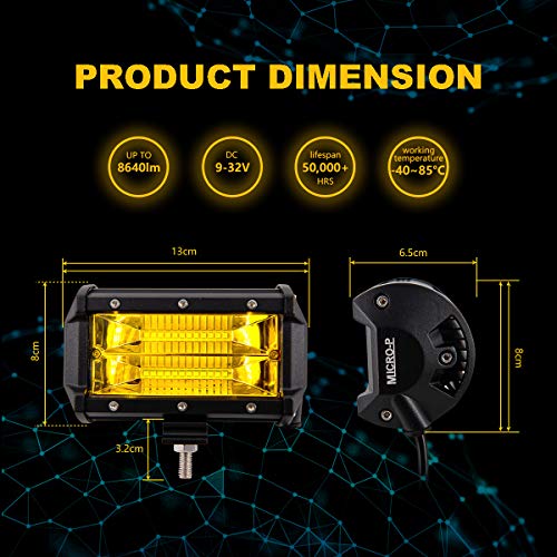 LED Lights Bar Car and Truck Fog Lights 5 Inch 72W Amber Light Work ...