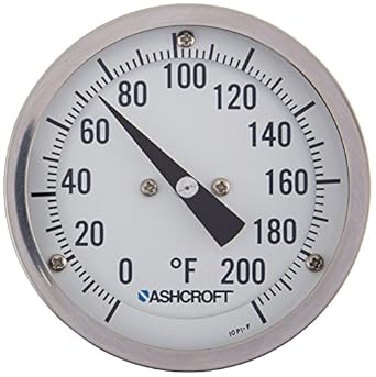 Ashcroft EI Series Bimetal Thermometer, 3" Dial Size, 1/2" NPT Rear ...