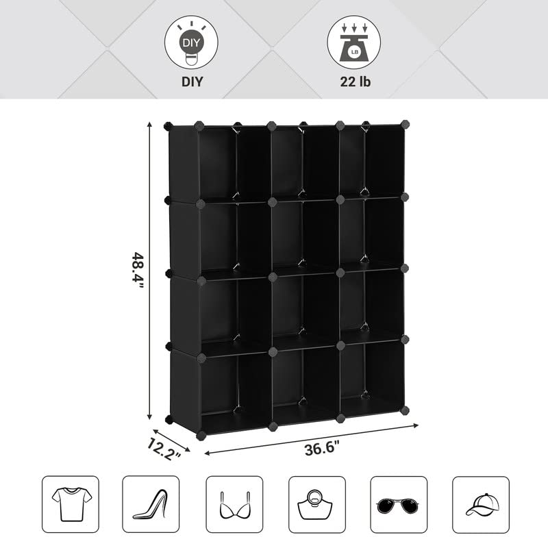 SONGMICS Cube Storage Organizer, Set Of 12 Plastic Cubes, Book Shelf ...