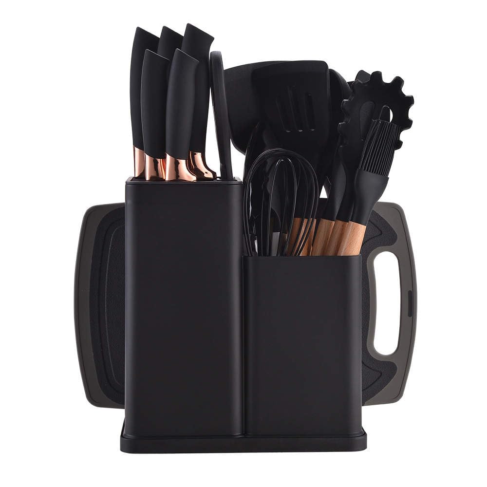19-Piece Kitchen Utensil & Knife Block Set: 12 Non-Stick, Heat ...
