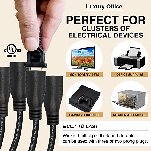 4 Way Power Splitter – 1 to 4 Cable Strip with 3 Pronged Outlet and 3 ...