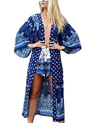 Bsubseach Womens Dark Blue Print Bathing Suit Swimsuit Cover Up ...