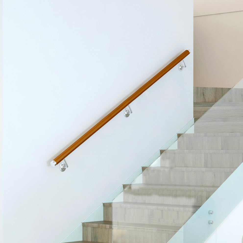 DIYHD 5FT Wood Handrail for Indoor PVC Deck Handrails with 3 Brackets ...