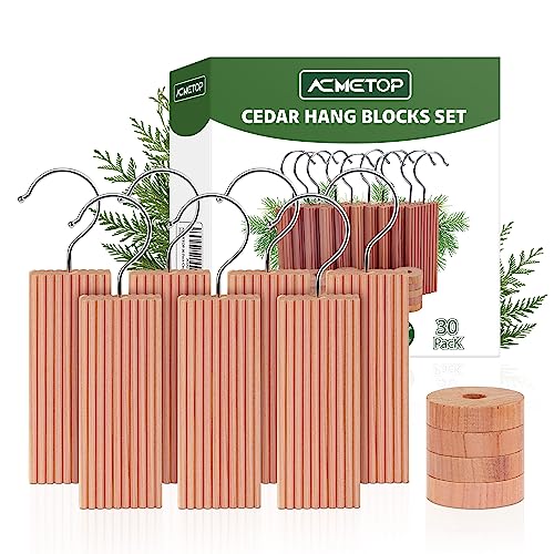ACMETOP 30 Pack Cedar Hang Ups, 10 Rectangular Cedar Blocks + 10 Hooks ...