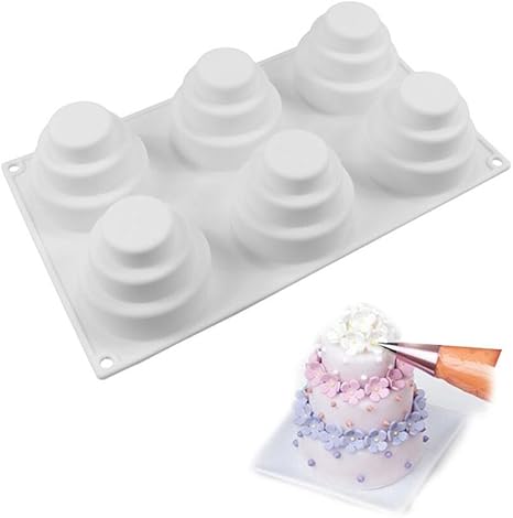 6 Holes 3D Silicone Cake Moulds, Mini Three Layers Cake Design Silicone ...