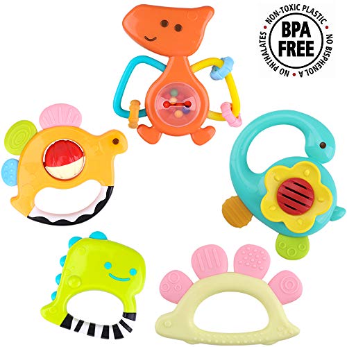 iPlay, iLearn 5 Dinosaur Baby Rattles, Teether, Shaker, Grab and Spin ...