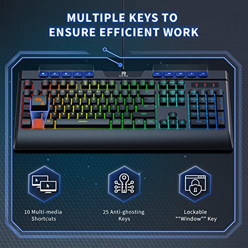 RUNMUS Gaming Keyboard and Mouse Combo, RGB Rainbow Backlit, Wired 104 ...