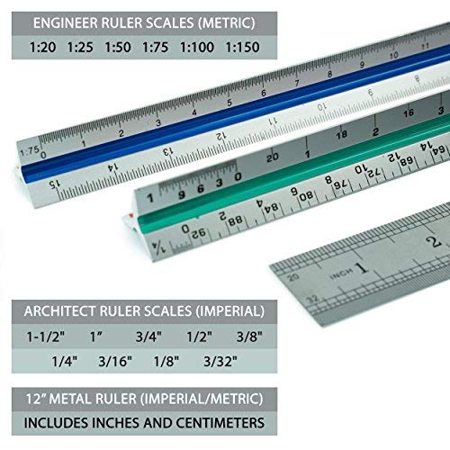 Artellius 12” Architectural and Engineer Scale Ruler Set (Professional ...