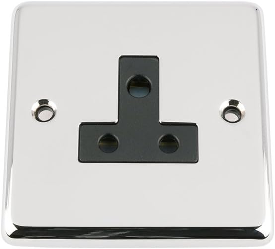 Round Pin Plug Socket 5 Amp - Polished Chrome - Classic - Black Insert ...