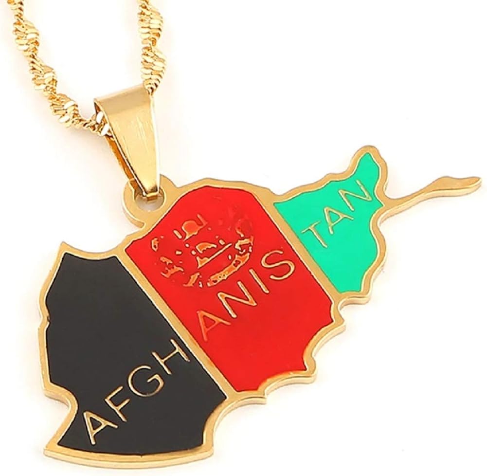 Gold Afghanistan Flag Map Necklace Pendant & 50cm Chain Afghan Afghani ...