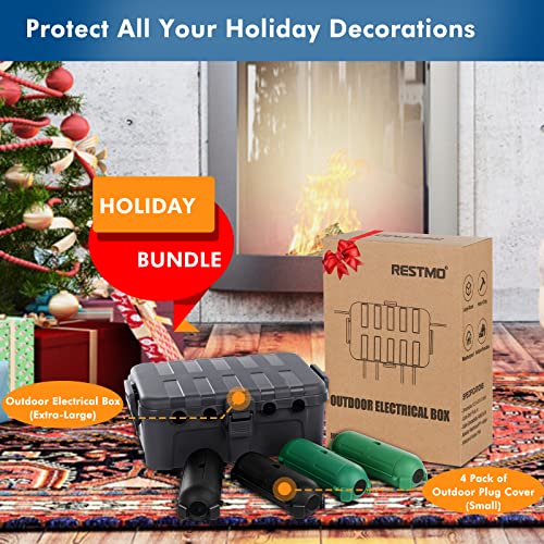 RESTMO Extra Large Outdoor Waterproof Electrical Box, 4 Small Outdoor Plug Cover Weatherproof ...