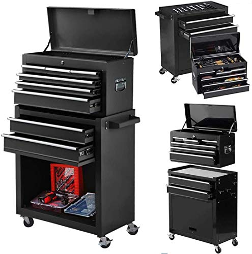 8-Drawer Big Tool Chest Of Thick Steel, 2 in 1 Detachable Rolling Tool Chest with Wheels ...