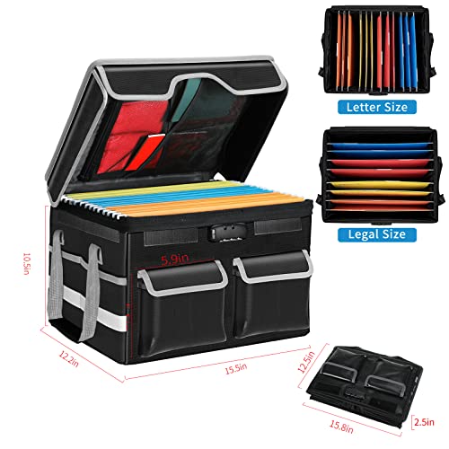File Box with Lock Fireproof Document Box with Lid Handles Collapsible ...