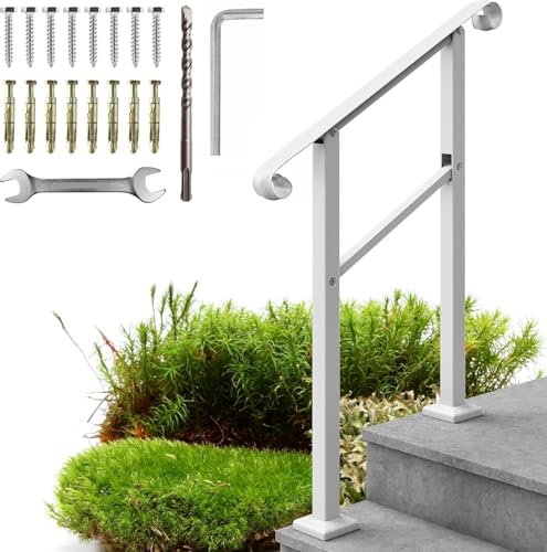 Metty Metal Hand Rails for Outdoor Steps,2 Step Stair Handrail & Indoor Stair Railing Kit?White ...