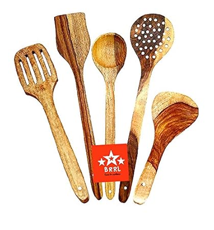 Buy BRRL Wooden Spoon Set for Kitchen/Woods Spatula/Kadchi Chammach Set ...