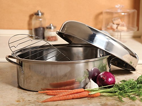 Gibson Home Stainless Steel Top Roast 16-Inch Oval Roaster Pan with Lid ...