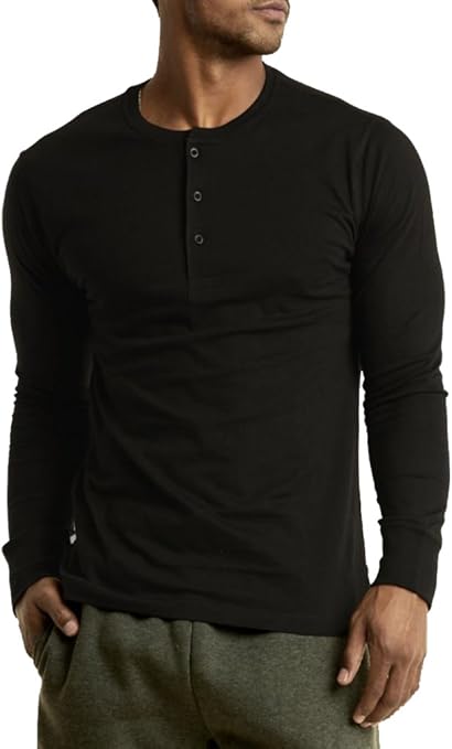 Men's 100% Cotton Casual Premium Long Sleeve 3-Button Henley Shirt at ...
