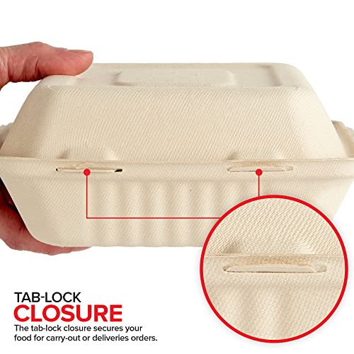 Clamshell Take Out Food Containers 8 x 8 (50 Pack) 3-Compartment ...