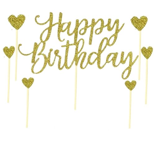 Happy Birthday Cake Topper, With 6 Love Star toppers, 1st First Happy Birthday Cupcake Topper ...