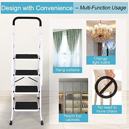 Lucky Tree Stable Step Ladder 4 Step with Hand Grips Safety Ladders ...