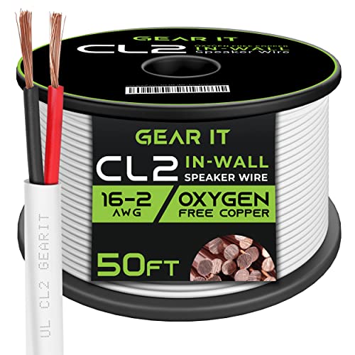 GearIT 16/2 Speaker Wire (50 Feet) 16AWG Gauge - in Wall Audio Speaker ...