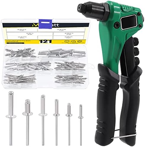 Mardatt 121Pcs 8 Inch Rivet Gun with 120Pcs Blind Rivets, M2.4 M3.2 M4 ...