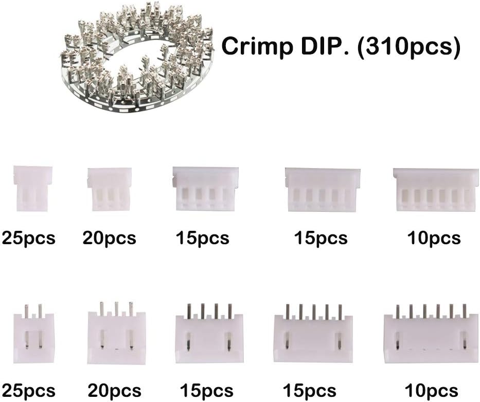 GTIWUNG 480Pcs JST Connector Kit with 2.54mm JST-XH 2/3/4/5/6 Pin Housing Female and Male ...