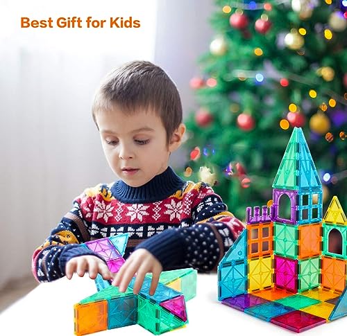 NEOFORMERS Magnetic Tiles Toy with 2 Cars 110 Pcs 3D Magnet Building Blocks Set for Kids STEM ...
