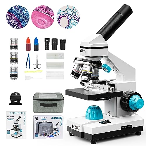 HSL 40X-2000X Microscope for Kids Students,Dual LED All Metal Compound ...