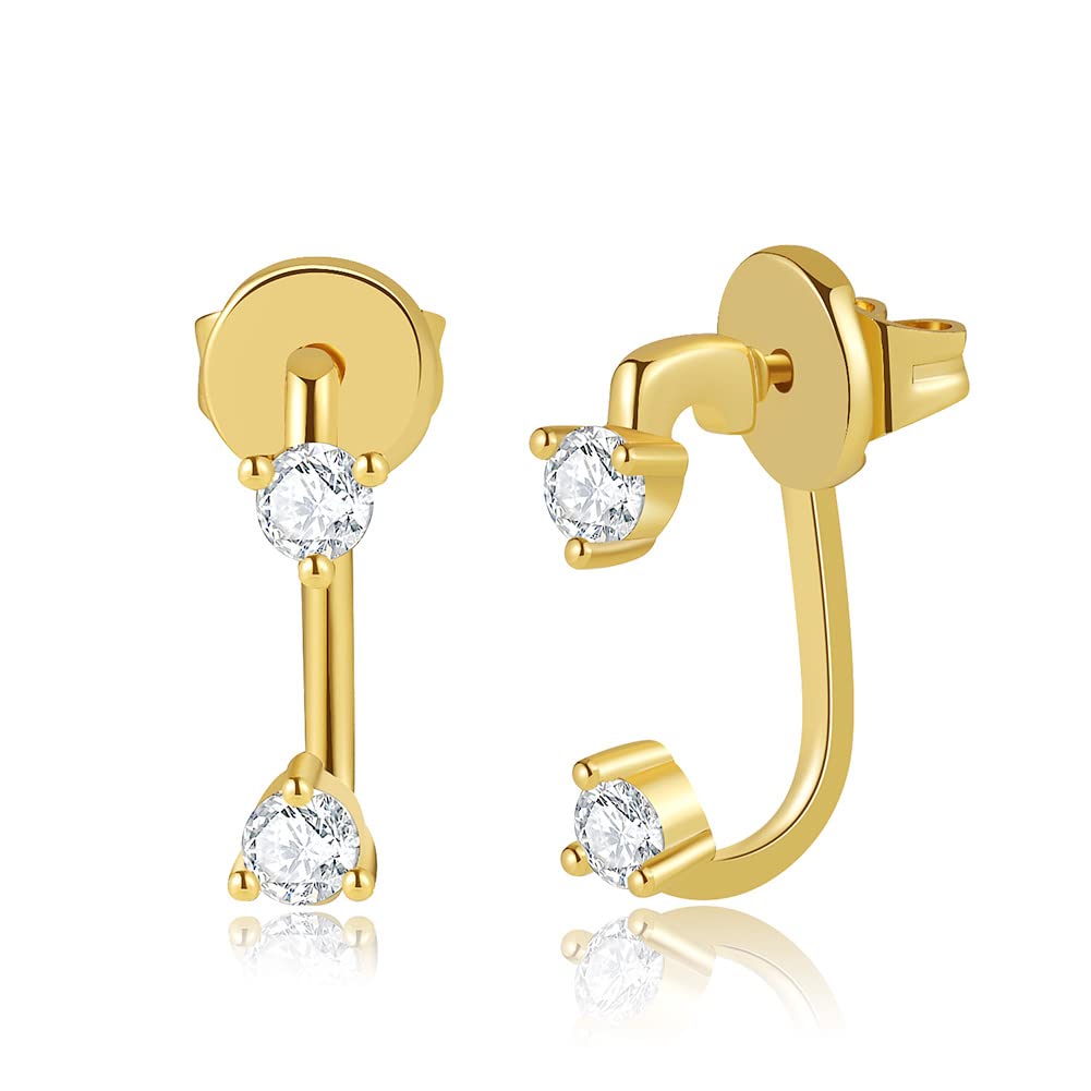 Obidos 14K Gold Plated Cubic Zirconia Ear Jacket Statement Earrings for Women | Front & Back ...