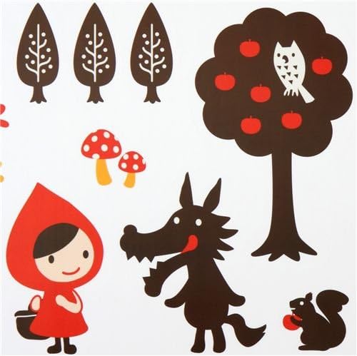 joli petit Chaperon rouge sticker mural loup Otogicco: Amazon.fr ...