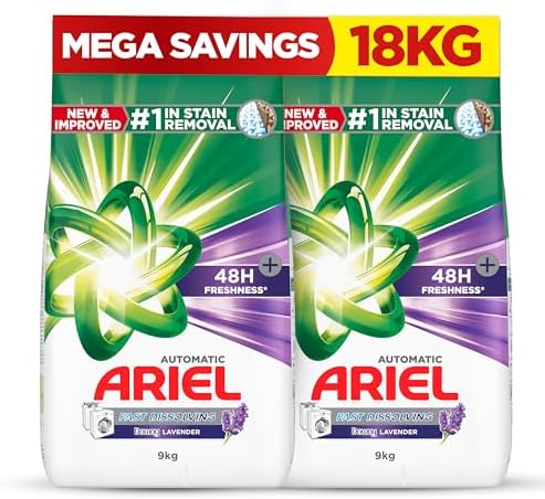 Ariel Fast Dissolving Laundry Detergent Powder with Lavender, 9 KG x 2 ...